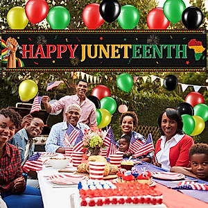 38Pcs Happy Juneteenth Decorations,Large Fabric Juneteenth Banner Patriotic Yard Sign and 36 Pieces Latex Balloons Ribbon for Juneteenth African Afro American June 19th Holiday Birthday Party Supplies