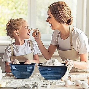 Hasense Large Ceramic Mixing Bowls Set, 40+65 Oz 2PCS and Porcelain Salt and Pepper Shakers, 2PCS,Navy Blue