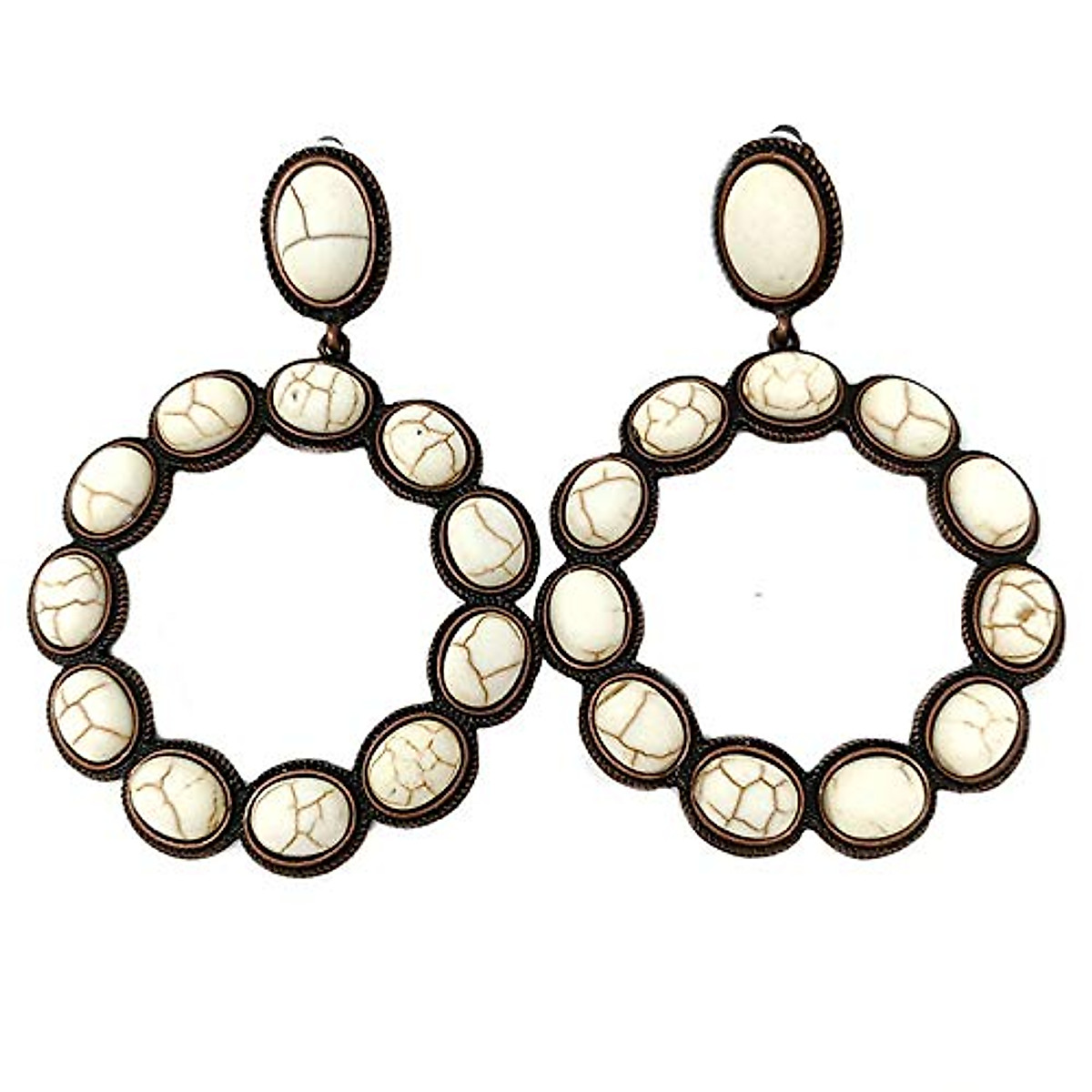 Emulily Western Turquoise Circle Clip-ons Earrings Boho (White)