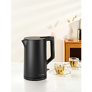 Electric Tea Kettle, INTASTING Double Wall Electric Kettle with Seamless Stainless Steel Inner, 1500W Fast Heating, 1.5L Hot Water Boiler, Auto Shut-Off & Boil Dry Protection, BPA-Free, LED Indicator (Matte Black)