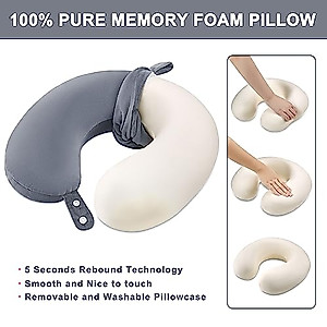 urnexttour Travel Pillow, Memory Foam Neck Pillow Airplane, Soft & Support Airplane Pillow for Travelling, Sleeping Rest, Car, Train, Office and Home Use (Grey)