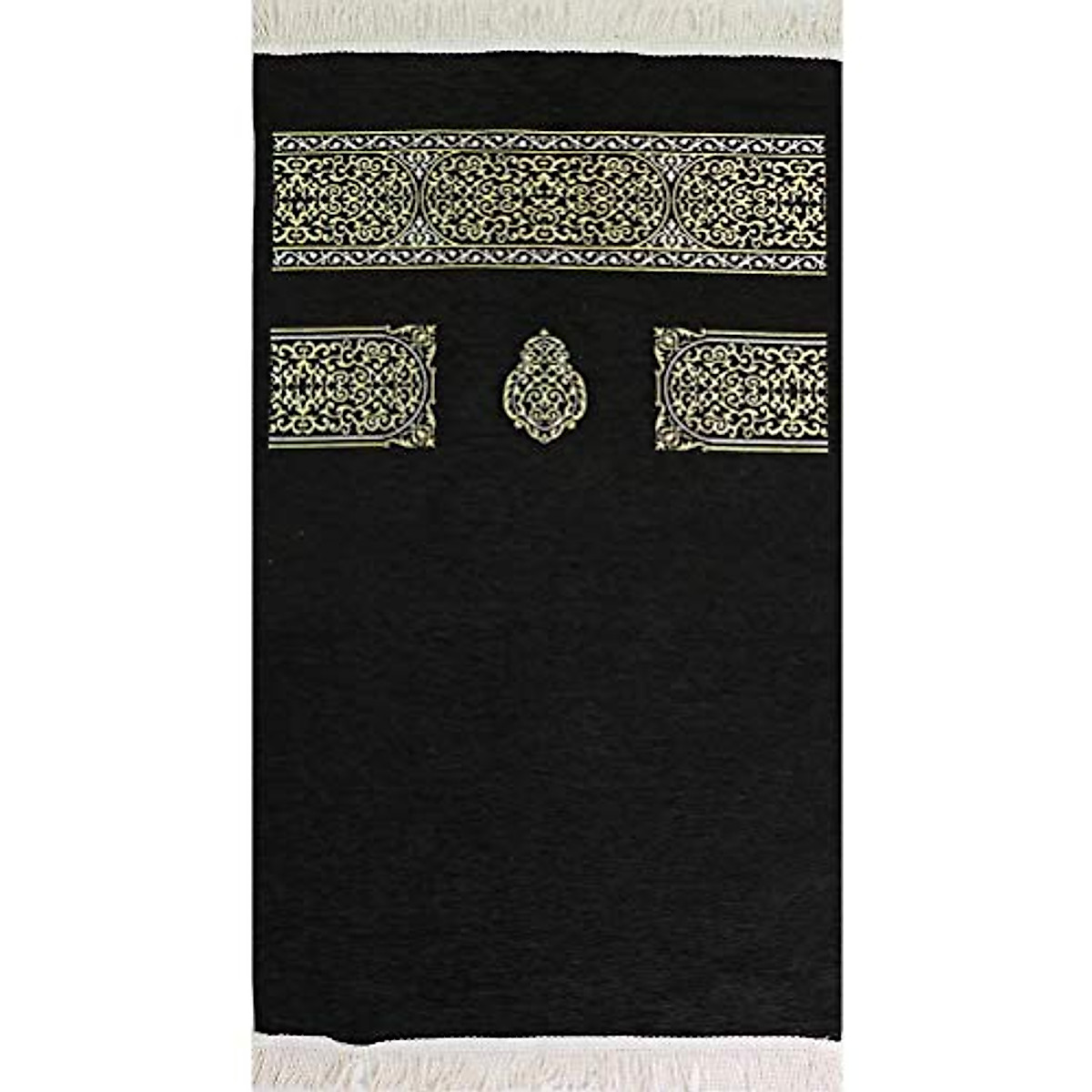 Modefa Turkish Islamic Prayer Rug - Chenille Praying Mat Sajada for Men and Women - Traditional Muslim Praying Carpet Janamaz - Ramadan or Eid Gift with Car Hanger - Luxury Woven Meccan (Black KB)