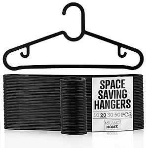 Milano Home Plastic Clothes Hangers - Black - Lightweight and Durable Coat Hangers - Space-Saving Hangars for Shirts, Jackets, and Coats - Multipurpose Hanger Set for Closet Organization