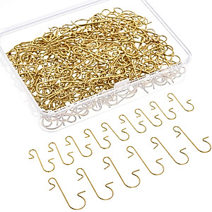 Hotop 200 Pcs Christmas Ornament Hooks Gold Operation Christmas Ornament Hangers Christmas Tree Hooks Metal Wire Hooks with Storage Box for Hanging Christmas Tree Decoration, 1.18'', 1.57''