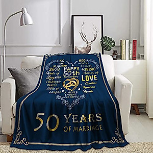 Mosslink Gifts for 50th Anniversary Blanket, 50th Golden Wedding Anniversary Couple Gifts for Dad Mom Grandparents, 50 Years of Marriage Throw Blankets Gift for Husband Wife 50"x60"