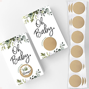 Printed Party Baby Shower Game – Scratch Off Cards for Girl or Boy, Botanical Greenery Theme, 30 Cards & Stickers