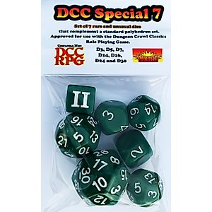 DCC Special 7 - Green - Set of 7 Rare and Unusual RPG dice Approved for use with Dungeon Crawl Classics