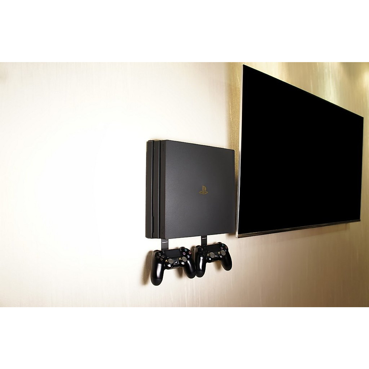 ViMount Wall Mount Metal Holder Compatible with PlayStation 4 PS4 Pro Version with 2X Controllers Wall Mount in Black Color
