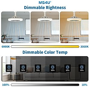 MS4U 10" Multi-Directional Light Socket Fan with Remote, Screw in Ceiling Fan in Light Socket for Enhanced and Adjustable Comfort
