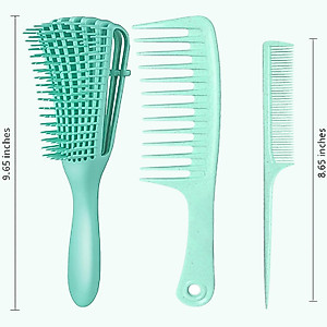 BEROYAL Styling Hair Comb Set - Wet Hair Brush Detangling Brush, Wide Tooth Comb, Tail Comb - Multifunctional package,Great for Thick Wet Hair of Women and Kids with No Pain(Tiffany Blue - Aqua Blue)