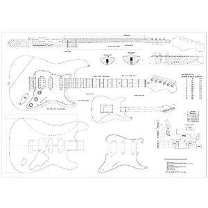Full Scale Guitar Plans Stratocaster HSS style Electric Guitar - actual size