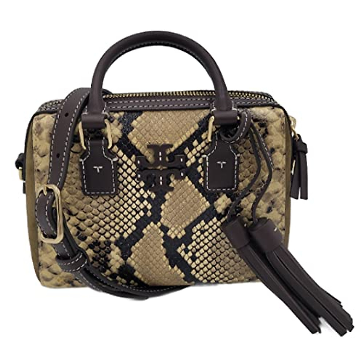 Tory Burch 139405 Thea Exotic Sand Drift Snake Skin Brown With Gold Hardware Women's Mini Web Satchel Bag