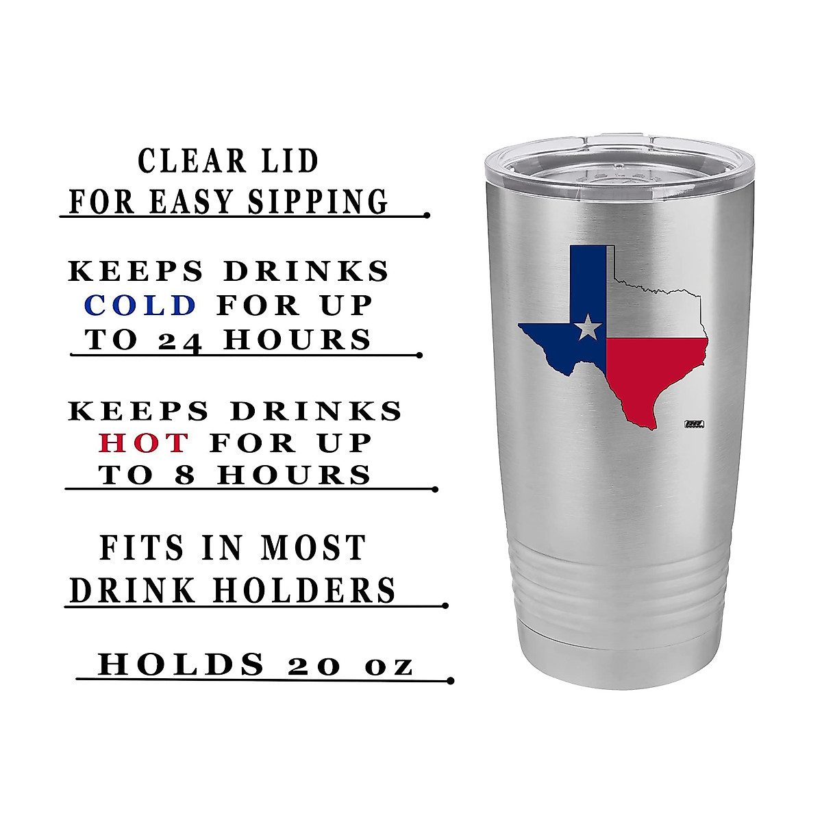Rogue River Tactical Funny Texas Flag 20 Oz. Stainless Steel Travel Tumbler Mug Cup w/Lid Vacuum Insulated Hot or Cold (Stainless Steel)