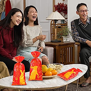 MIMIND 100 Pieces 2023 Chinese New Year Cellophane Treat Bags Chinese Lunar Rabbit New Year Party Bags Plastic Candy Bags with Twist Ties for 2023 Chinese New Year Party Supplies, 2 Designs