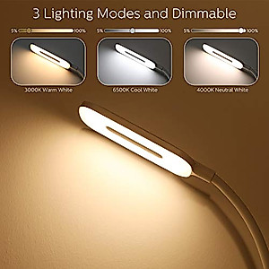 Consciot LED Desk Lamp with Wireless Charger, USB Charging Port, 3 Lighting Modes, Dimmable Space-Saving Table Lights with 360°Adjustable Gooseneck for Bedroom Nightstand Bedside Office Study, White