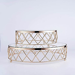 Efavormart 14" Round Metal Geometric Cake Stand Cake Riser with Glass Top Glossy Metallic Finish for Dessert Cupcake Pastry Candy Display Plate Event, Birthday Party