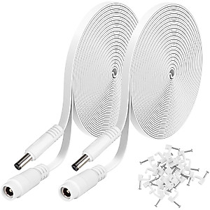 2 Pack DC Power Extension Cable 20ft 2.1mm x 5.5mm Compatible with 12V DC Adapter Cord for CCTV IP Camera, LED, Car, White