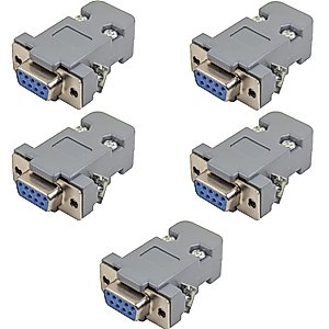 whiteeeen 5pcs DB9 9 Pin Female to Solder Type Connectors Gray Plastic Hoods Set of Crimp Connector Assortment Kit