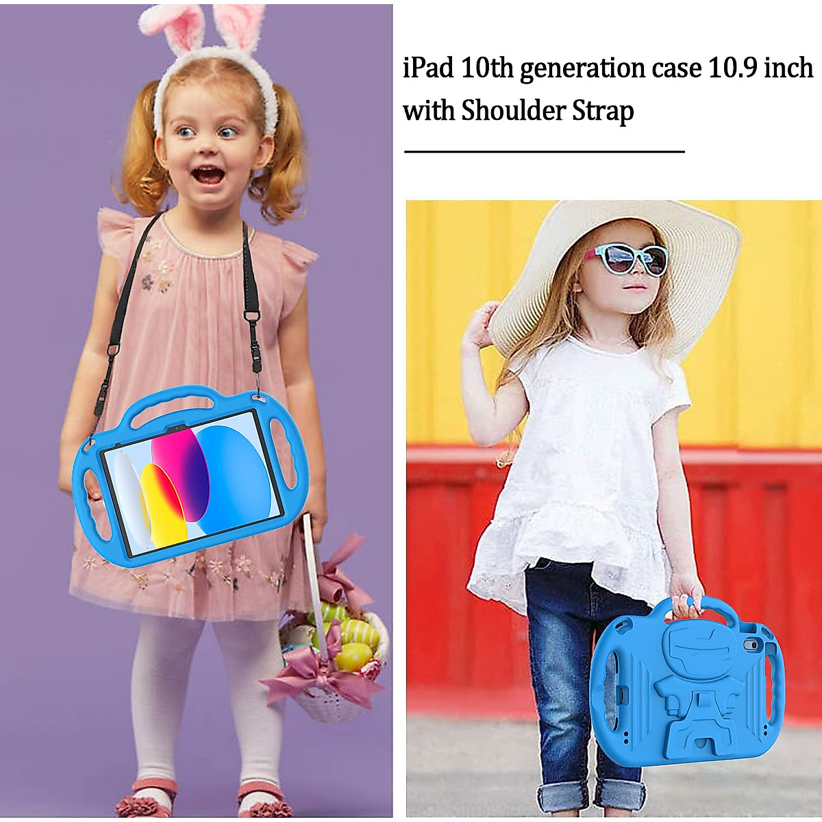 LTROP Kids Case for iPad 10th Generation 10.9 Inch 2022, iPad 10.9 Case 10th Generation, with Shoulder Strap, Durable Light Weight Handle Stand Child-Proof Bumper Case for iPad 10th Gen 2022, Blue