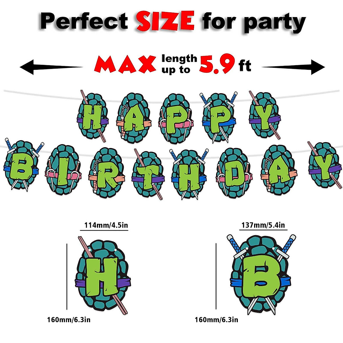 Ninja Superhero Happy Birthday Decorations Banner Backdrop Background Green American Comics Turtles Theme Decor for Boy Kid 1st Birthday Party Nursery Baby Shower Photo Booth Props Favors Supplies