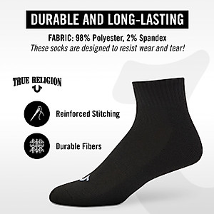 True Religion Mens Socks Ankle Socks for Men Quarter Premium Athletic Men's Socks 12 Pairs Black/White, Shoe Size 8-12,