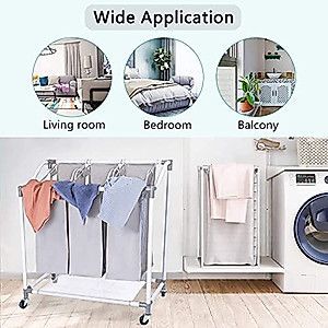 Laundry Basket with Wheels, Laundry Hamper 3 Section Removable Hampers for Laundry Organization and Storage, Metal Frame Cart with 90lbs Capacity, Mesh Sided Foldable Bags, No-Screw Simple Assembled