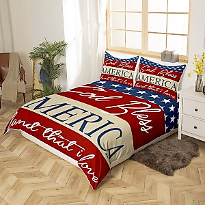 Independence Day Memorial Day Bedding Duvet Cover Set Queen Size 4th of July Bedding American Flag Comforter Cover Set Microfiber Bedspread Cover Patriotic Bedroom Bedclothes