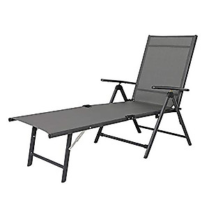 Nuu Garden Folding Chaise Lounge Chairs for Outside, Beach Chair Lounge Chair with Steel Frame and Breathable Textile Fabric for Beach, Yard, Pool and Patio, Grey