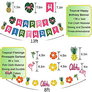 Hawaiian Party Decorations, Luau Birthday Party Decorations with Tropical Birthday Banner Palm Leaves Hibiscus Flowers Paper Pineapples Flamingo and Pineapple Garland for Summer Beach Moana Party