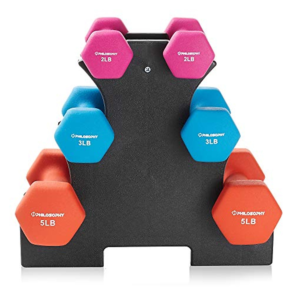 Philosophy Gym Neoprene Dumbbell Hand Weights with Stand, 20 lbs (2 lb, 3 lb, 5 lb Pairs)
