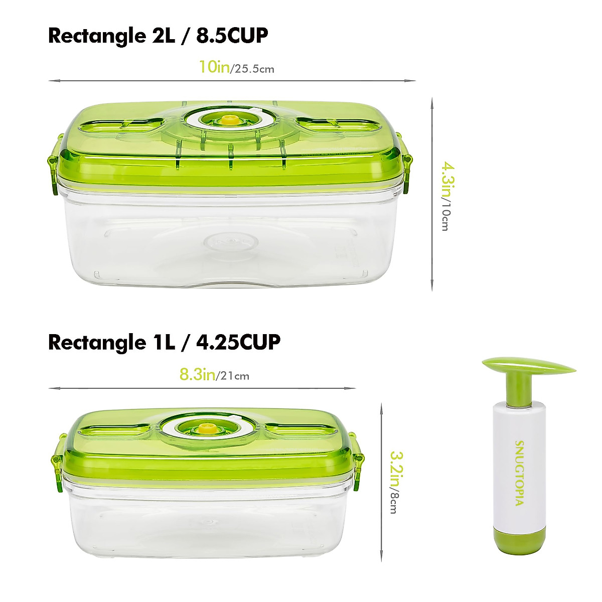 SNUGTOPIA Vacuum Seal Food Storage Containers - BPA Free Dishwasher, Freezer & Microwave Safe Lunch Box for Vegetables, Fruits, Meal Prep, Marinating Meat 2PCS