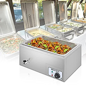 ROVSUN 21QT Full Pan Commercial Food Warmer, 110V Stainless Steel Bain Marie Buffet Electric Food Warmer, Stove Steam Table with Temperature Control & Lid for Parties, Catering, Restaurants