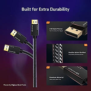 WitWot 8K DisplayPort Cable 1.4, 6ft, Bi-Directional Gold-Plated Nylon Braided Display Port DP Cable (8K@60Hz, 4K@144Hz, 2K@240Hz) 32.4Gbps, HDR, HDCP 2.2 for Gaming Monitor, Graphics, PC, Computer