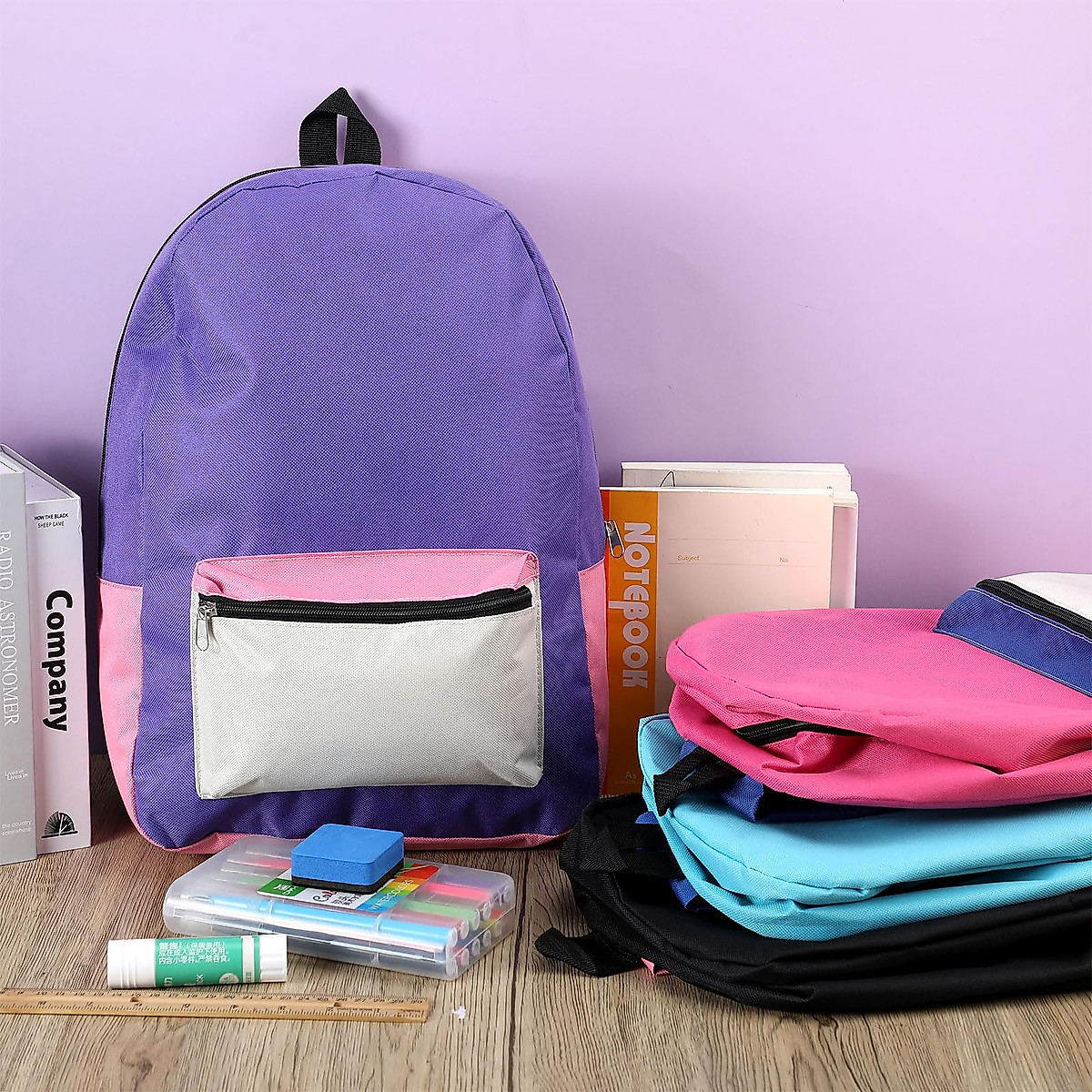 Amylove 24 Packs 12 x 17 x 6 Inches Bulk Backpacks Two Tone Backpacks with Pockets Adjustable Padded Straps Back to School Supplies Bag Bookbag for Kids Women Men Boys Girls (Fresh Color)