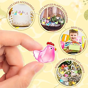 SYWHXY 64PCS Luminous Mini Chicken Figurines Resin Miniature Animals, 8 Colors Tiny Chickens Miniature Glow in The Dark for Dollhouse, Micro Landscape, DIY, Home Outdoor Party Decor