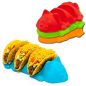 Jarratt Industries Fiesta Taco Holder TacoCat Stand Up Holders, Perfect Plate Stand for Soft and Hard Shell Tacos, Use for Taco Tuesdays and Taco Bar, Microwave and Oven Safe, Green
