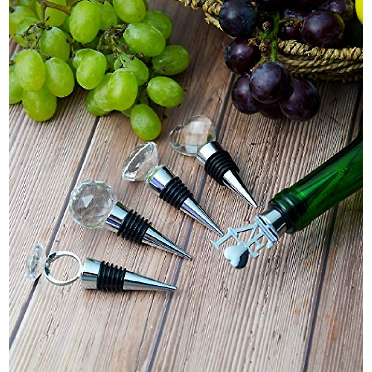 Crystal Wine and Beverage Bottle Stopper Corks for Wine, Made of Zinc Alloy and Glass, Decorative and Reusable Diamond Plug with Gift Box, Multi-Option (2pcs Crystal)
