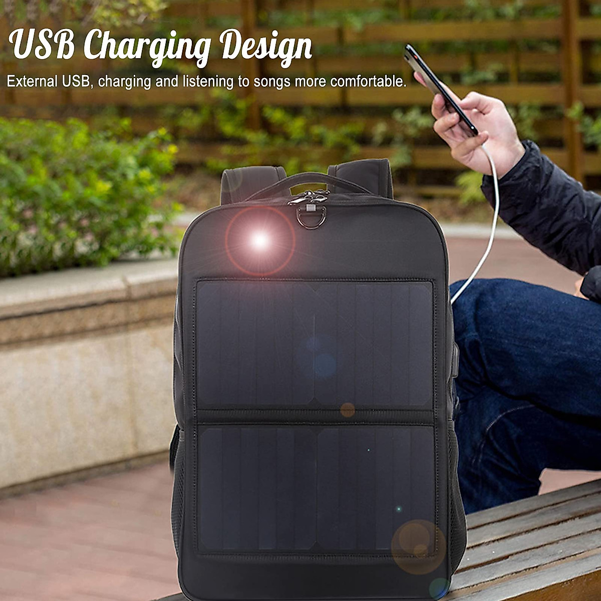 Yoidesu 14W Solar Backpack, Waterproof Solar Panel Power Backpack with Handle and USB Charging Port, Ergonomic Multifunction Laptop Bag Hiking Backpack for Running, Biking, Festivals, Travel