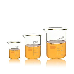 ULAB Scientific Glass Beaker Set, 3 Sizes 50ml 100ml 250ml, 3.3 Boro Griffin Low Form with Printed Graduation, UBG1001