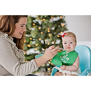 Little Holly Dear Santa Silicone Bib Set, Christmas Silicone Bibs with Food Catcher, Soft Adjustable Fit Toddler Bibs, Dishwasher Safe Baby Bibs, Feeding Accessory for New & Expecting Parents
