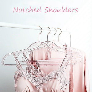 Pink Clothes Hangers 16", 20 Pack Plastic Clear Coat Hanger for Adult Closet, Durable Bling Ganchos de Ropa with Swivel Hook, Notched Shoulders & Ultra-Thin Space Saving Laundry Hanger for Dress Suits