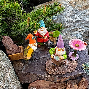 Mood Lab Miniature Gardening Gnomes Set of 4 pcs - 3,5" H Garden Gnome Figurines & Accessories Kit - Outdoor or House Decor