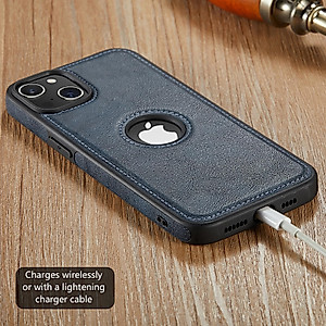 Casus Designed for iPhone 15 Case Vegan Leather Slim Logo View Classic Luxury Elegant Thin Protective Cover (2023) 6.1" (Blue)