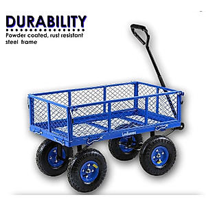 Landworks Wood Chipper Compact Rotor Assembly Design 3" Max Capacity & Heavy Duty Lawn/Garden Utility Cart/Wagon with Removable Side Meshes, 400 lbs [Bundle Deal]