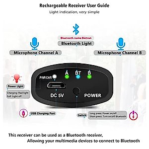 Bietrun Rechargeable Wireless Microphone, Dual Metal Cordless Handheld Dynamic Wireless Mics with 1/4'' Output for Karaoke, Meeting, Singing, Church, Wedding(UHF 240ft Range)(Receiver with Bluetooth)