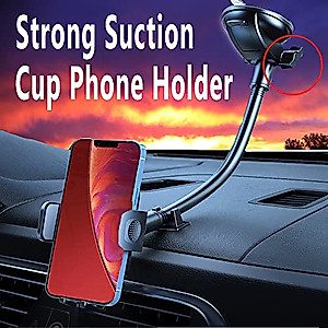 Cell Phone Holder for Car, Car Phone Holder Mount Long Arm for Truck Car Dashboard Windshield Air Vent Sturdy Phone Holder Strong Suction Anti-Shake Stabilizer for iPhone 14 13 12 Pro Max ,Samsung S21