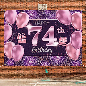 PAKBOOM Happy 74th Birthday Banner Backdrop - 74 Birthday Party Decorations Supplies for Women - Pink Purple Gold 4 x 6ft