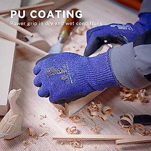 ANDANDA Cut Resistant Gloves Level C, 3D Comfort Stretch Fit, PU Coated Work Gloves with Power Grip, Ideal Work Gloves for Men/Women Handle Glass, Sharp Metal, Blue(M),1Pair