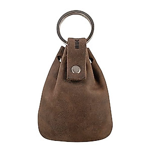 Hide & Drink, Mini Medieval Pouch Keychain, Tiny Bag with Keyring, Coin Organizer, Coin Pouch, Change Holder, Full Grain Leather, Handmade, Bourbon Brown