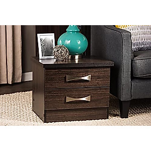 Baxton Studio Wholesale Interiors Colburn 2 Drawer Finish Wood Storage Nightstand Bedside Table, Medium, Dark Brown